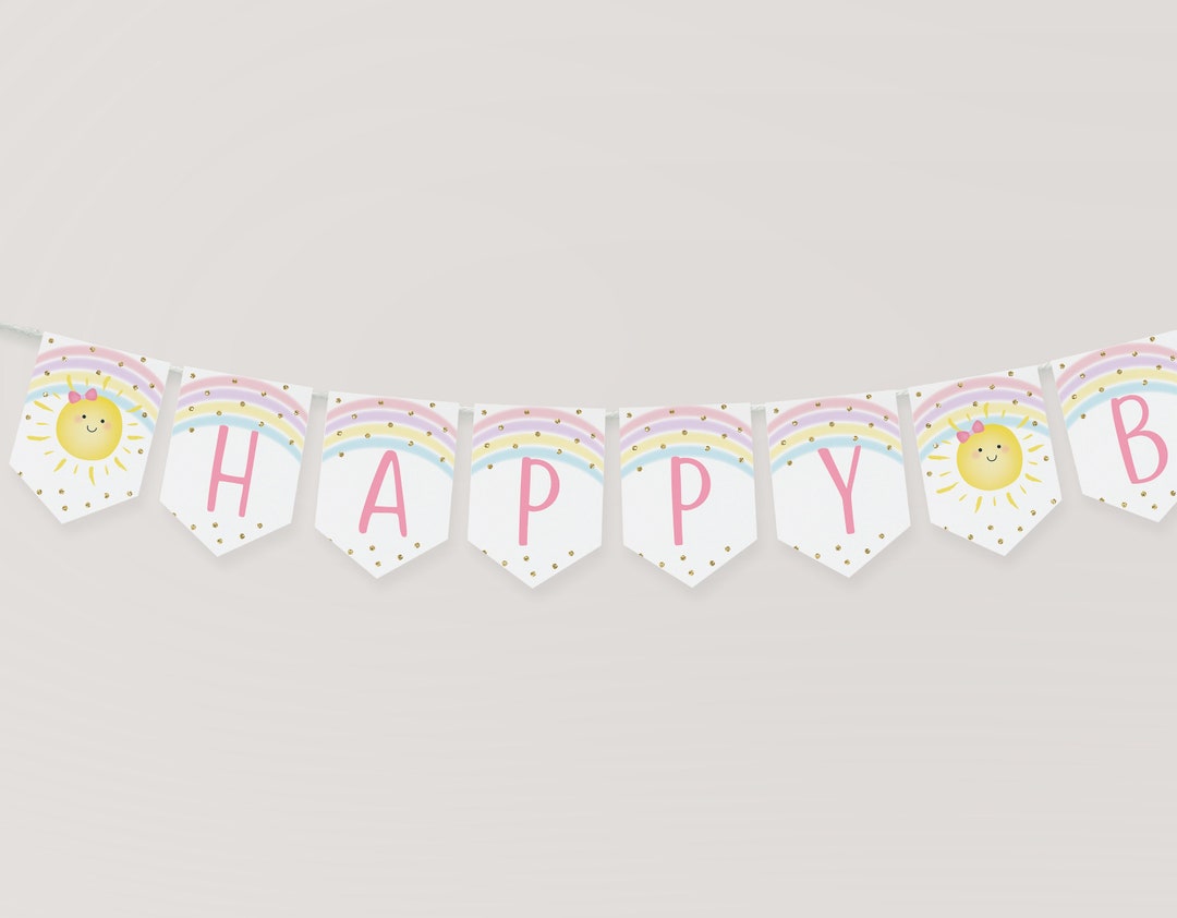 Editable Sunshine Rainbow Birthday Banner Girl Sunshine Rainbow Party ...