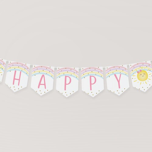 Rainbow Birthday Banner Printable Party Decorations Editable - Etsy