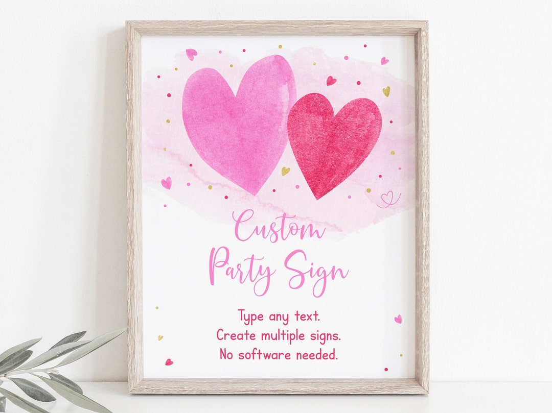 Editable Sweetheart Birthday Sign Party Sign Pink Gold Hearts Valentine ...