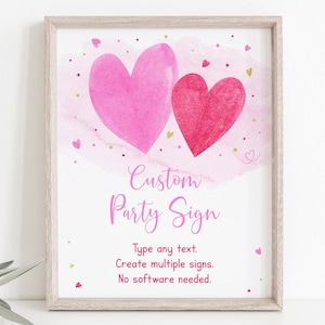 Editable Sweetheart Birthday Sign Party Sign Pink Gold Hearts Valentine ...