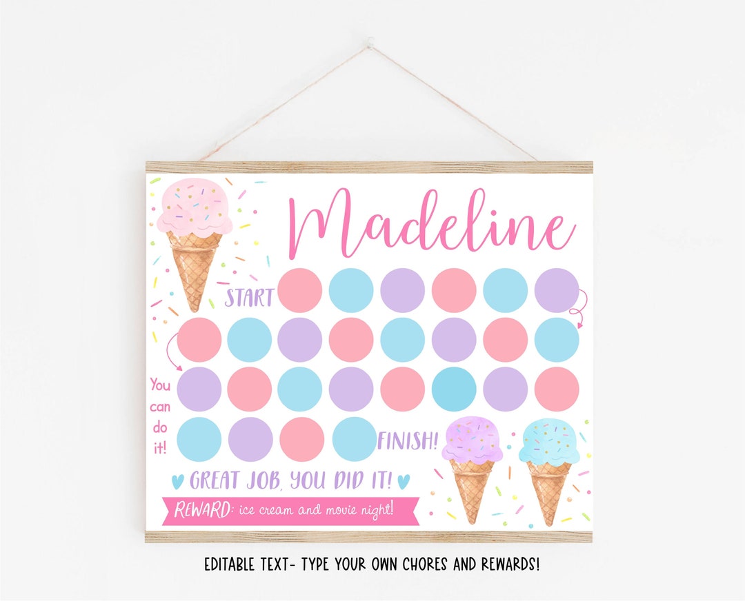 Editable Ice Cream Reward Chart, Ice Cream Sticker Chart, Potty ...