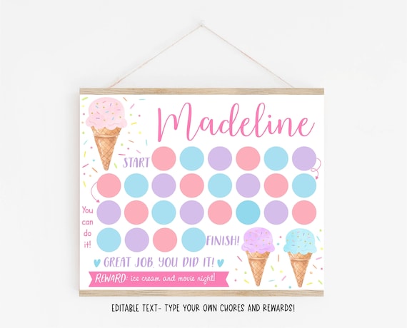 Editable Ice Cream Reward Chart, Ice Cream Sticker Chart, Potty ...