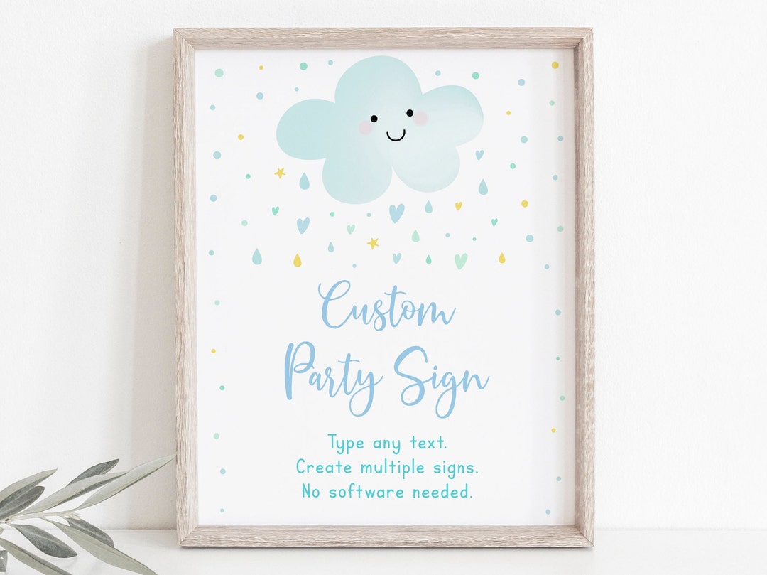 Editable Cloud Baby Shower Sign Baby Sprinkle Sign Blue Cloud Rainbow ...