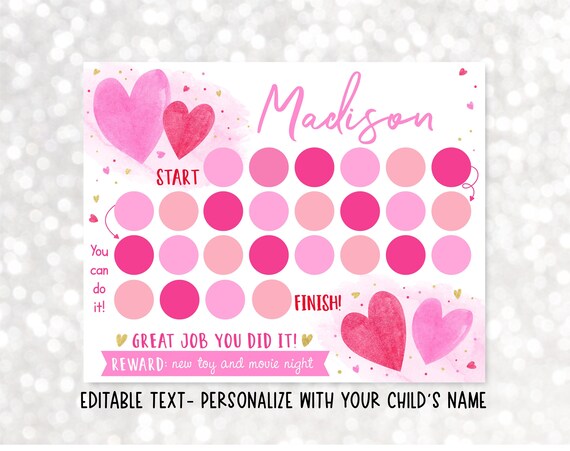 Editable Hearts Reward Chart Hearts Sticker Chart Pink Gold | Etsy