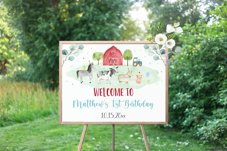 Editable Farm Birthday Welcome Sign Farm Party Barnyard | Etsy