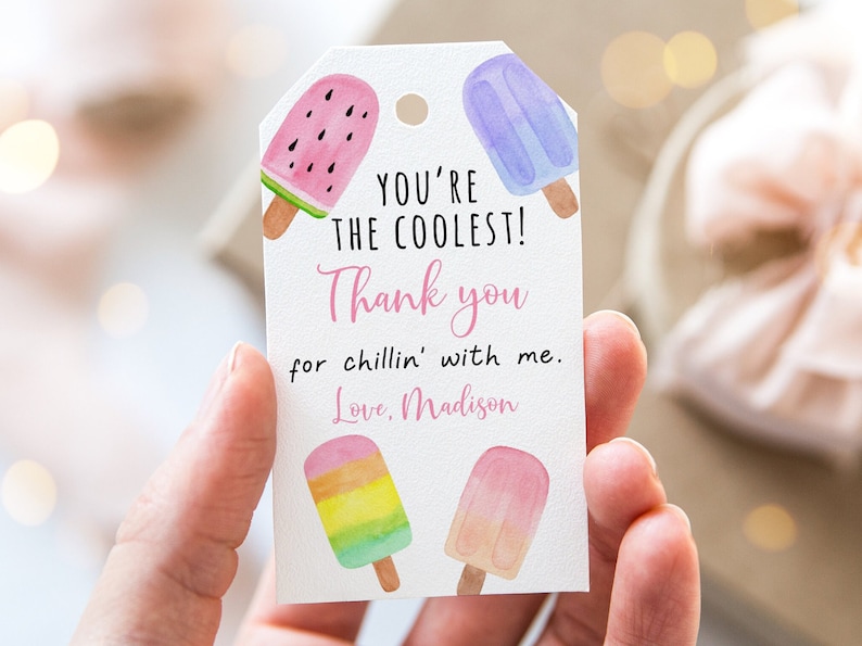 Editable Popsicle Birthday Thank You Tags Favor Tags You're the Coolest ...