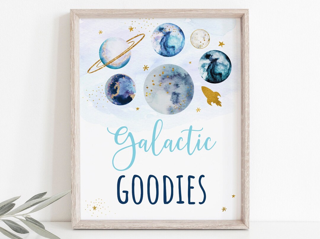 Space Galactic Goodies Birthday Sign Snack Sign Blue Gold - Etsy