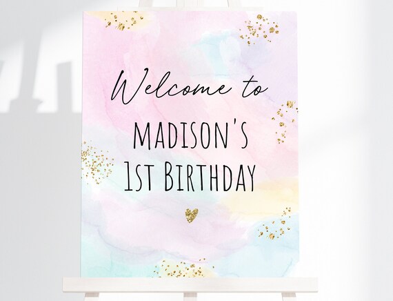 Editable Rainbow Birthday Welcome Sign Pastel Rainbow Birthday Girls ...