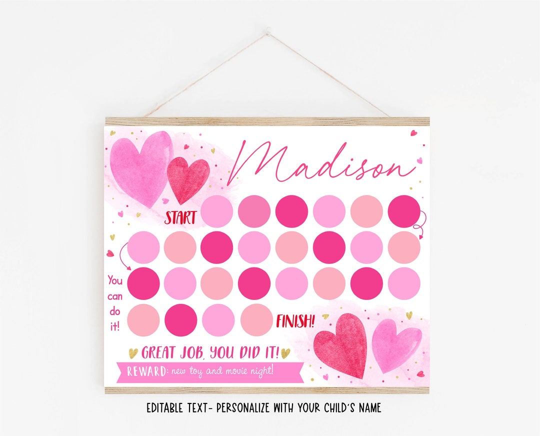 Editable Hearts Reward Chart Hearts Sticker Chart Pink Gold - Etsy