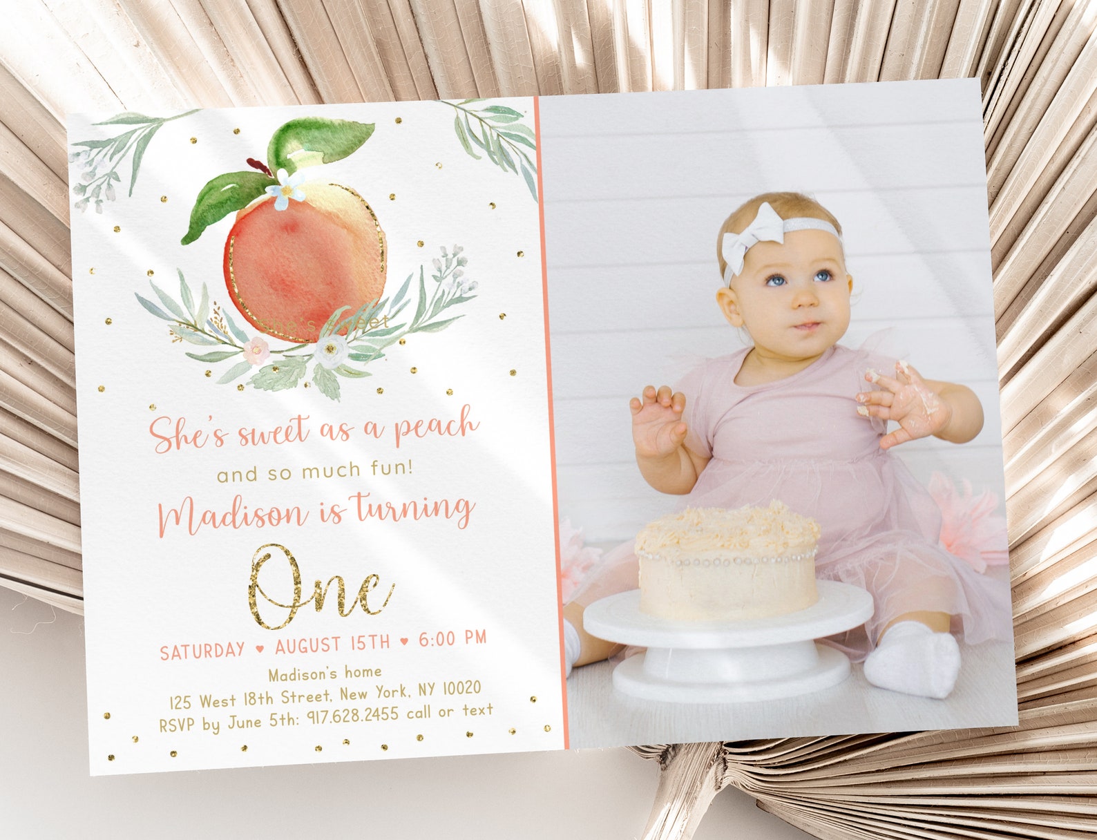 Editable Peach Birthday Invitation Sweet as A Peach First - Etsy