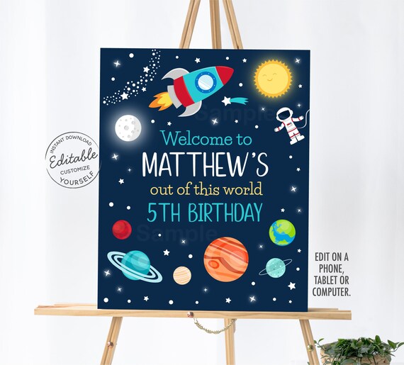 Space Theme Decoration Personalised Birthday Welcome Sign- Digital File ...