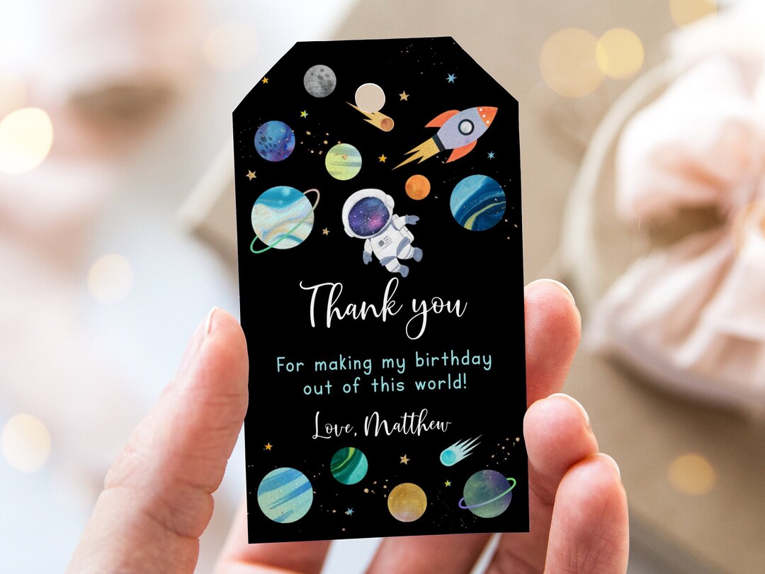 Editable Space Birthday Thank You Tags Favor Tags Astronaut Galaxy ...