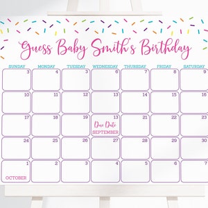 Editable Sprinkle Baby Due Date Calendar Pink Baby Sprinkle Baby Girl ...