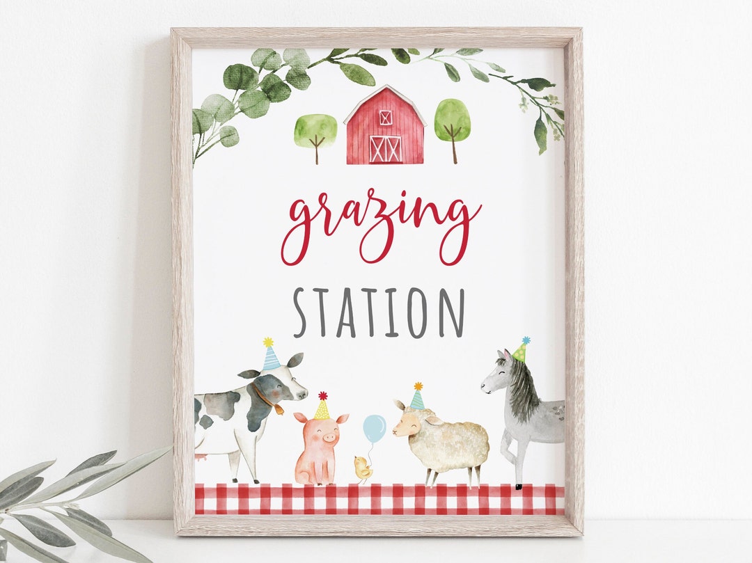 Grazing Station Farm Birthday Sign Food Sign Snack Sign Farm Animal ...