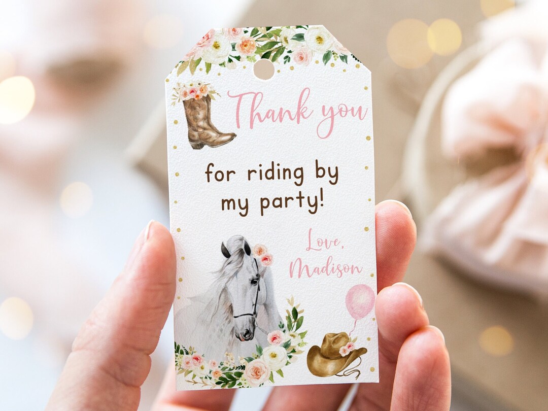 Editable Horse Birthday Thank You Tags Favor Tags Saddle up Watercolor ...