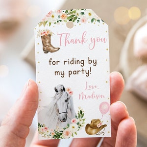 Editable Horse Birthday Thank You Tags Favor Tags Saddle up Watercolor ...