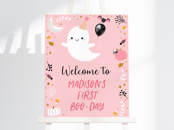 Editable Ghost Birthday Welcome Sign BOO-day Halloween Sign Spooky One ...