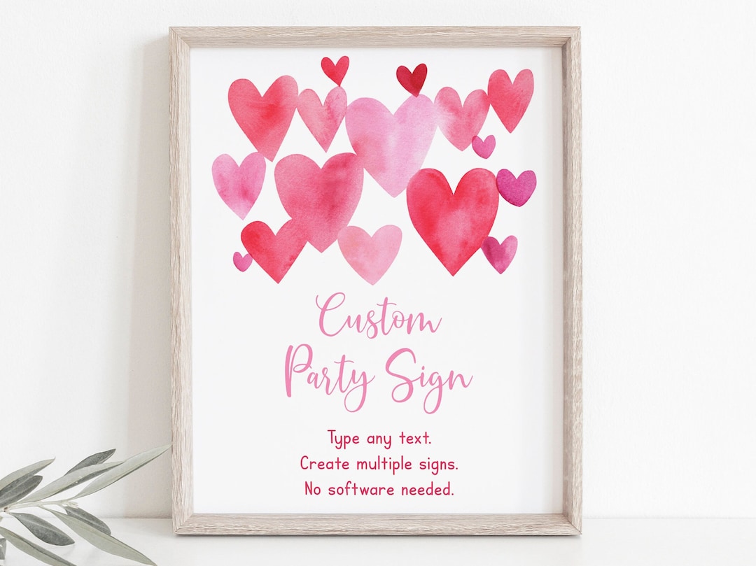 Editable Sweetheart Birthday Sign Party Sign Pink Red Watercolor Hearts ...