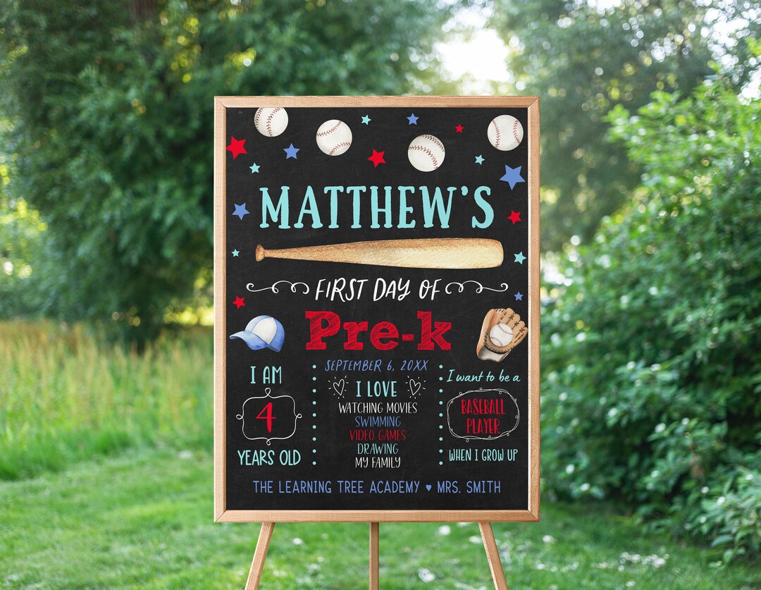 Editable First Day of Pre-k Sign Baseball First Day of Pre-kindergarten ...