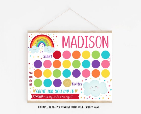 Editable Rainbow Reward Chart, Rainbow Sticker Chart, Pink Gold Rainbow ...