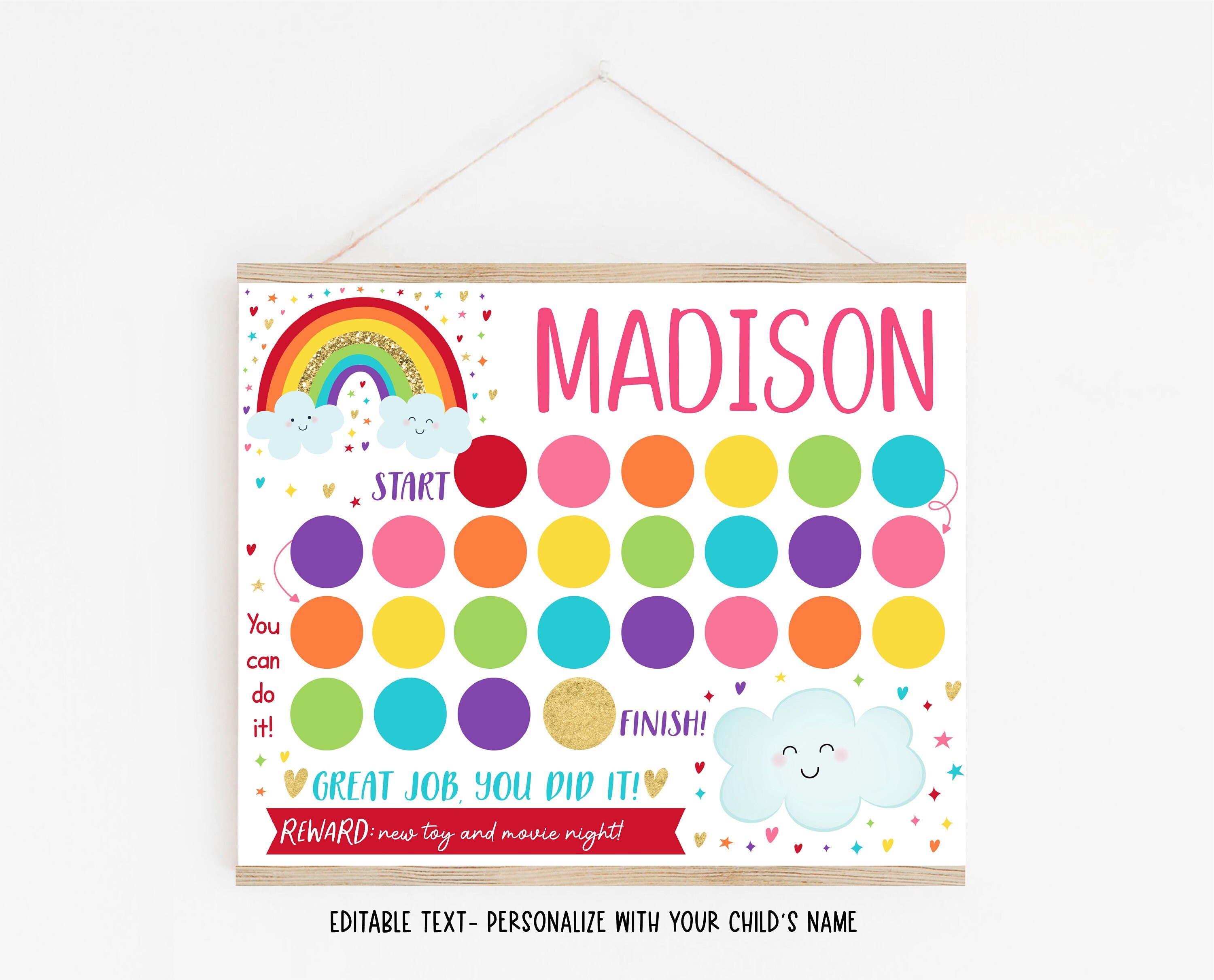 Editable Rainbow Reward Chart Rainbow Sticker Chart Pink - Etsy UK