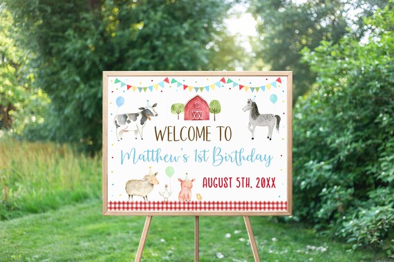 Editable Farm Birthday Welcome Sign Boy Farm Party Barnyard Birthday ...