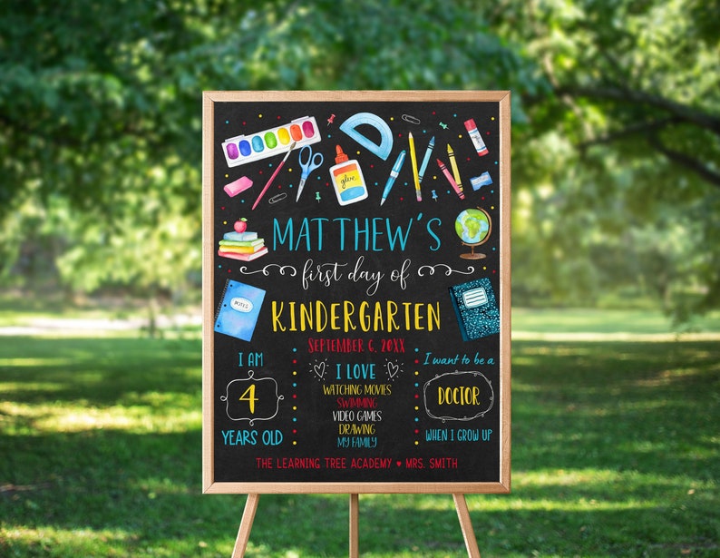 Editable First Day of Kindergarten Sign First Day of School Chalkboard ...