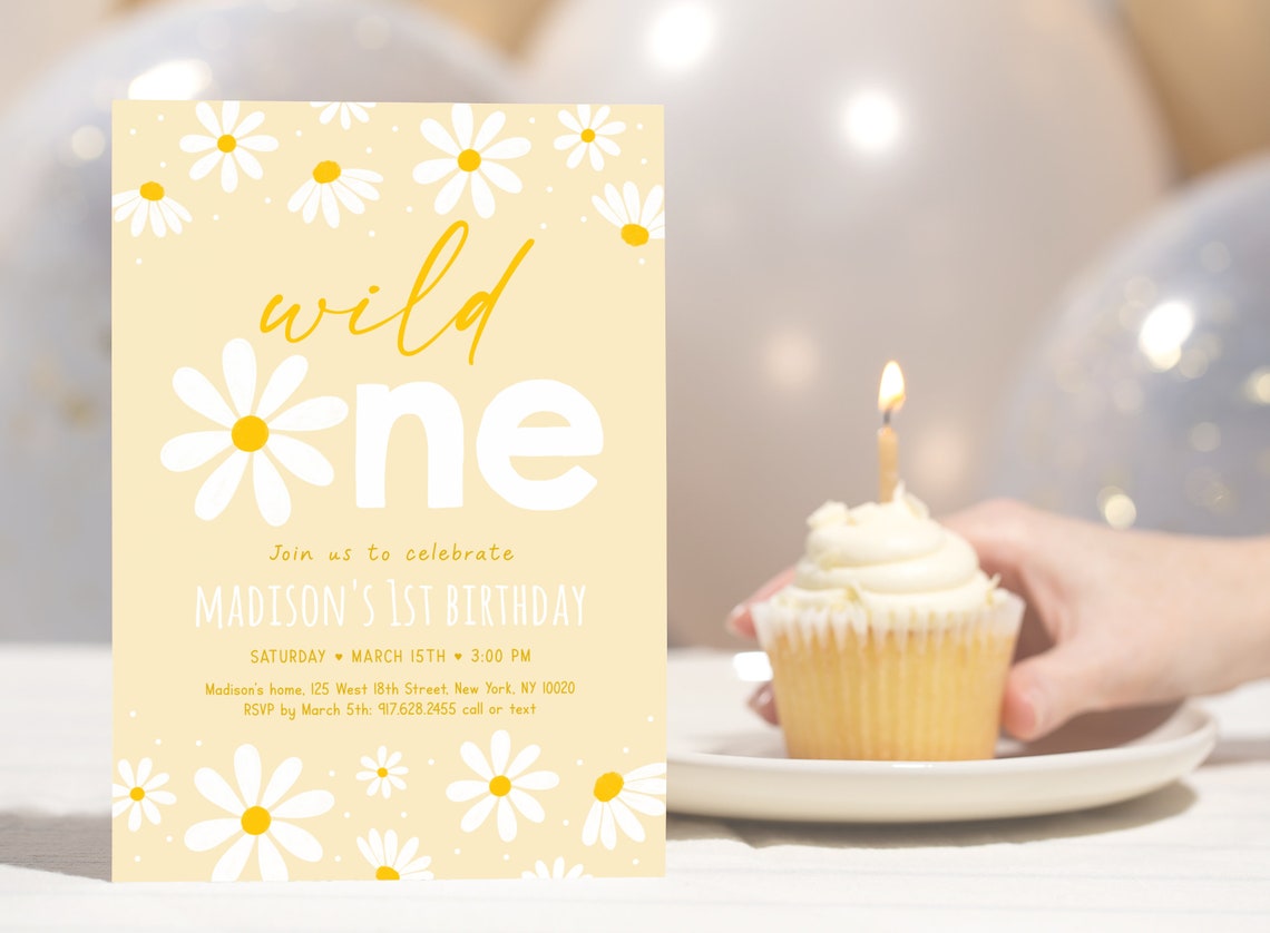 Daisy First Birthday Invitation Wild One Daisy Birthday Invite - Etsy