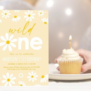 Daisy First Birthday Invitation Wild One Daisy Birthday Invite Yellow ...