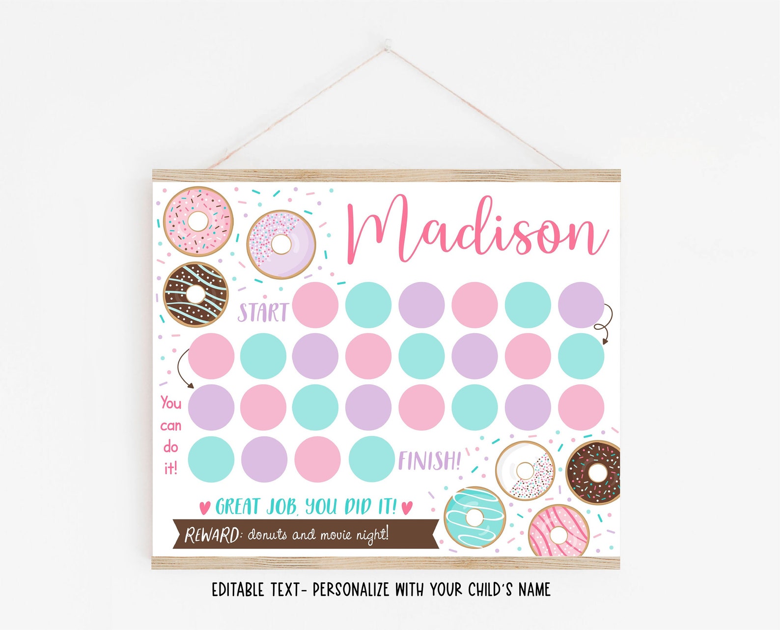 Editable Donut Reward Chart, Sticker Chart, Girls Pink Donut Potty ...