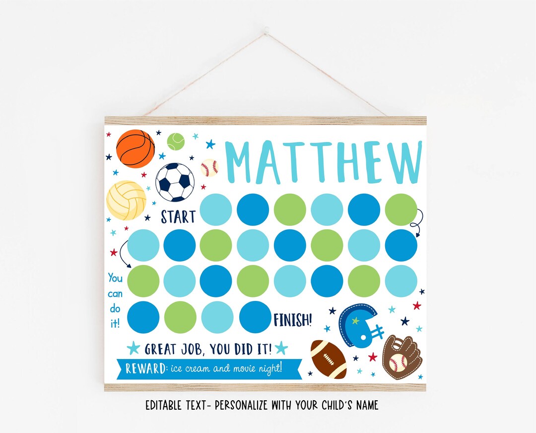 Editable Sports Reward Chart, Sports Sticker Chart, Boy Sports Potty ...