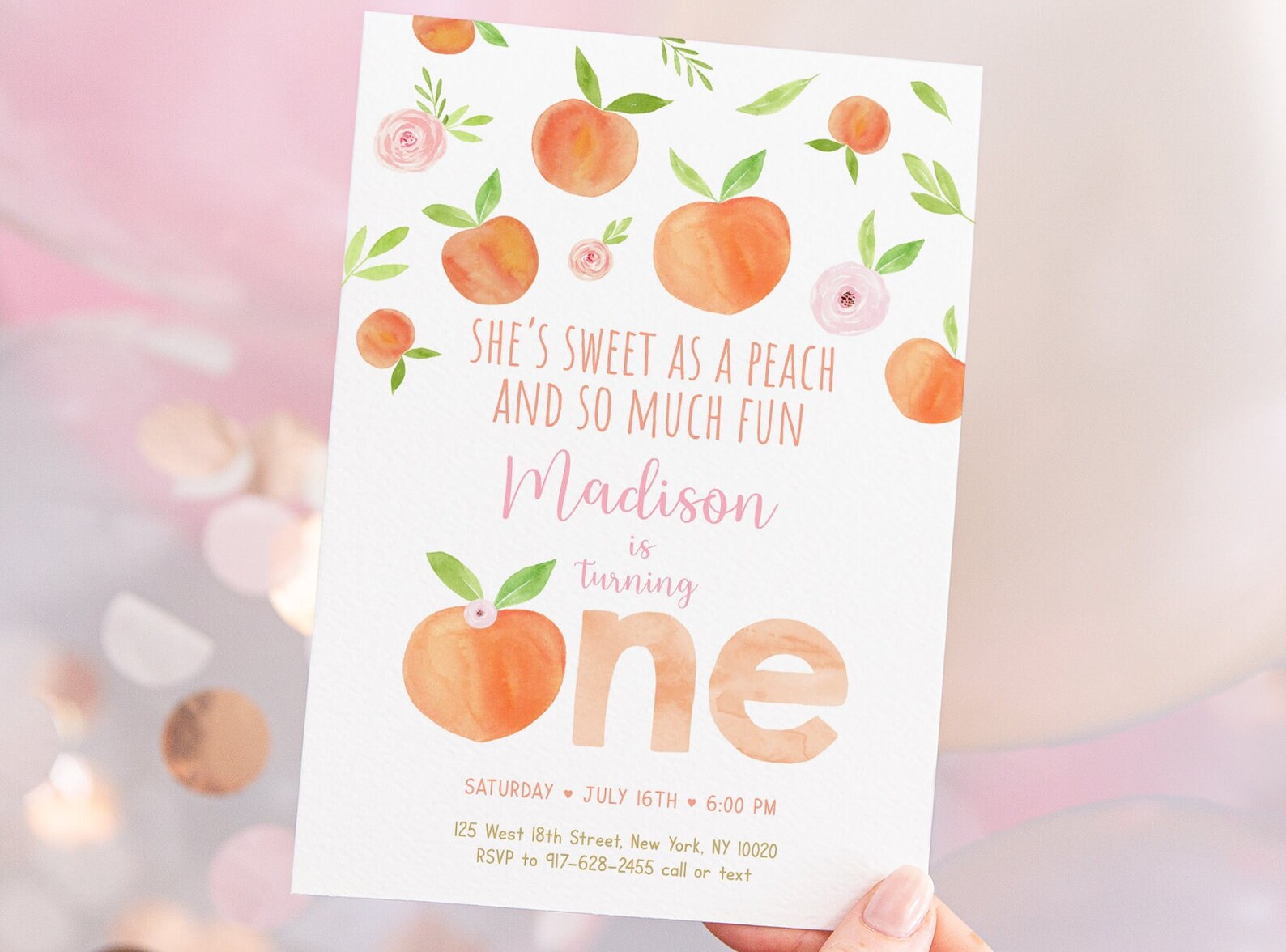 Editable Peach Birthday Invitation Sweet as A Peach First - Etsy