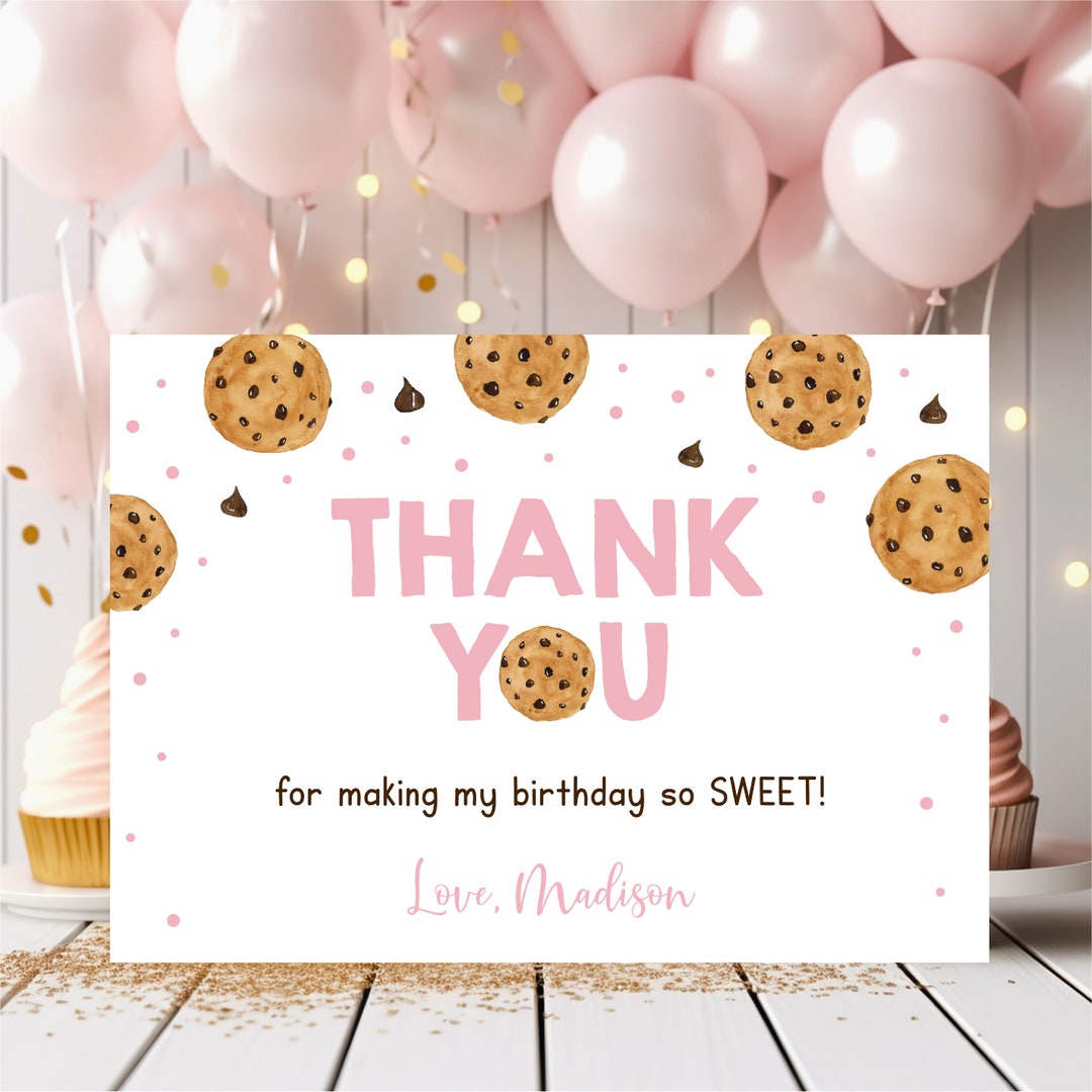Cookie Birthday Thank You Card, One Sweet Cookie Birthday, Sweet One ...