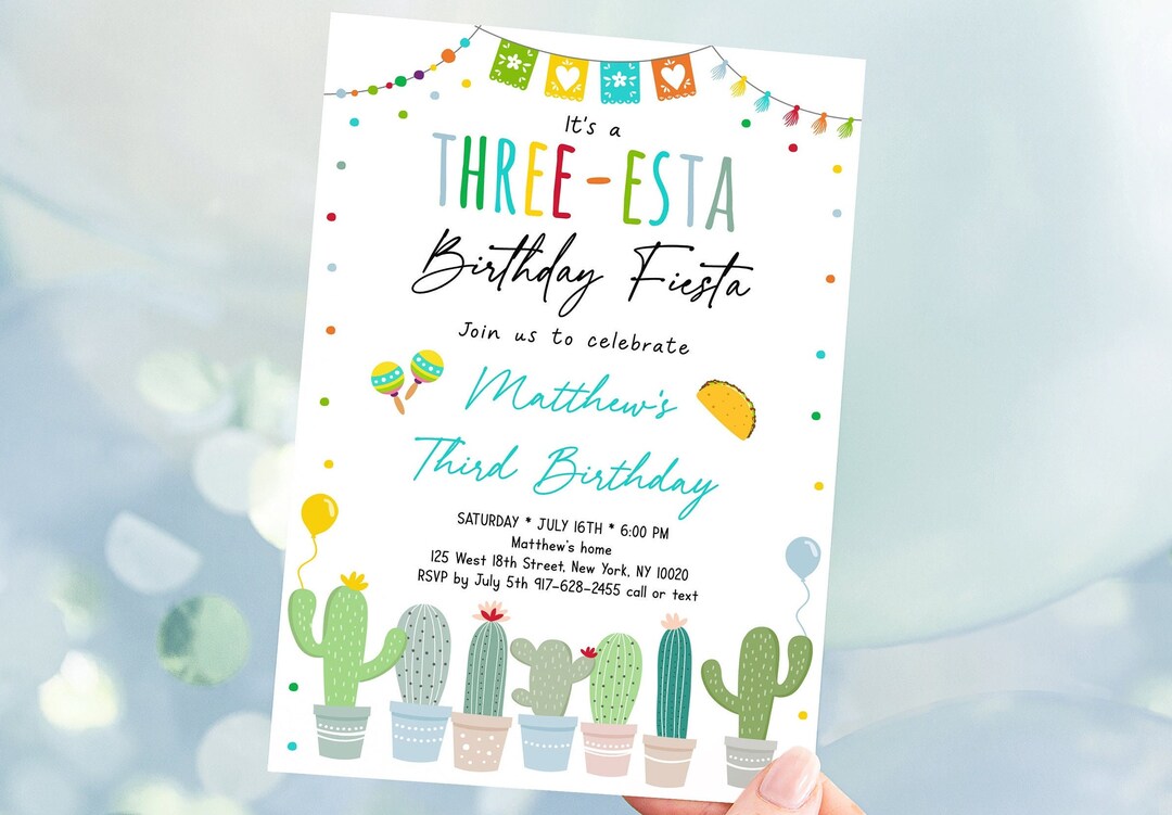 Editable Three-esta Fiesta Birthday Invitation Third Birthday - Etsy