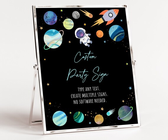 Editable Space Birthday Sign Party Sign Astronaut Galaxy Planets Rocket ...