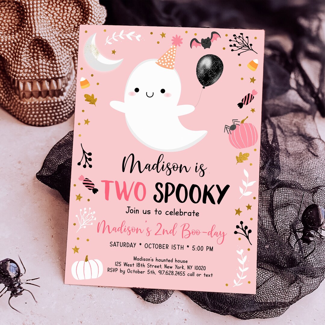 Editable TWO Spooky Ghost Birthday Invitation Halloween Ghost Second ...