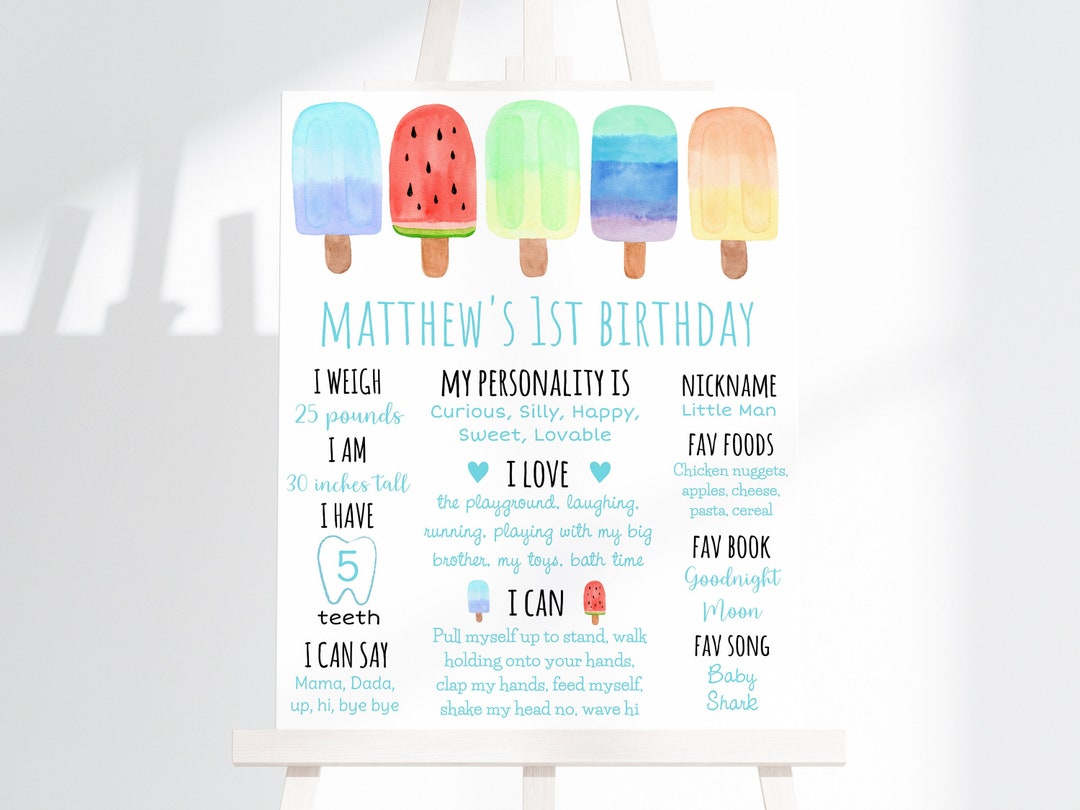 Editable Popsicle Birthday Milestone Sign First Birthday Boy Popsicle ...