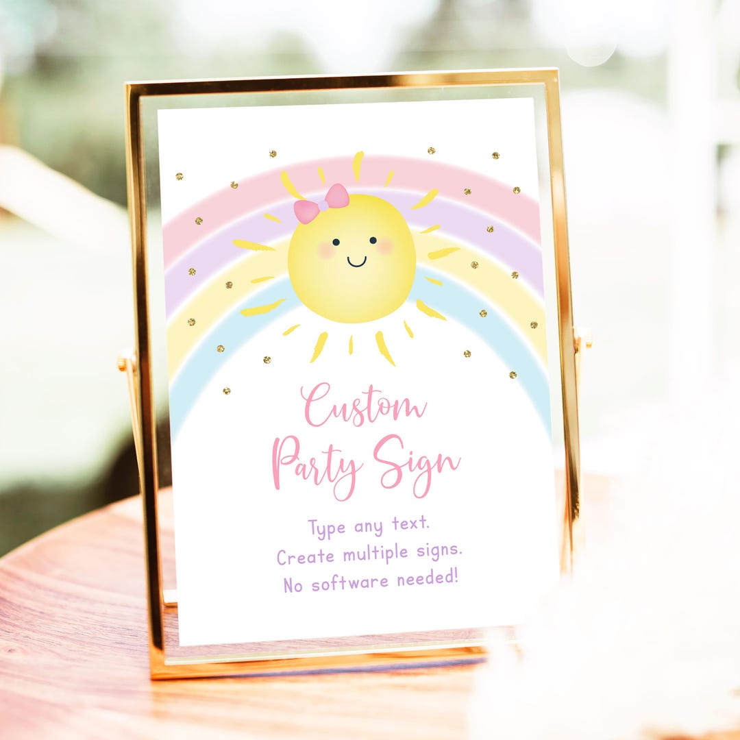 Editable Rainbow Sunshine Birthday Sign Rainbow Party Sign Pastel ...