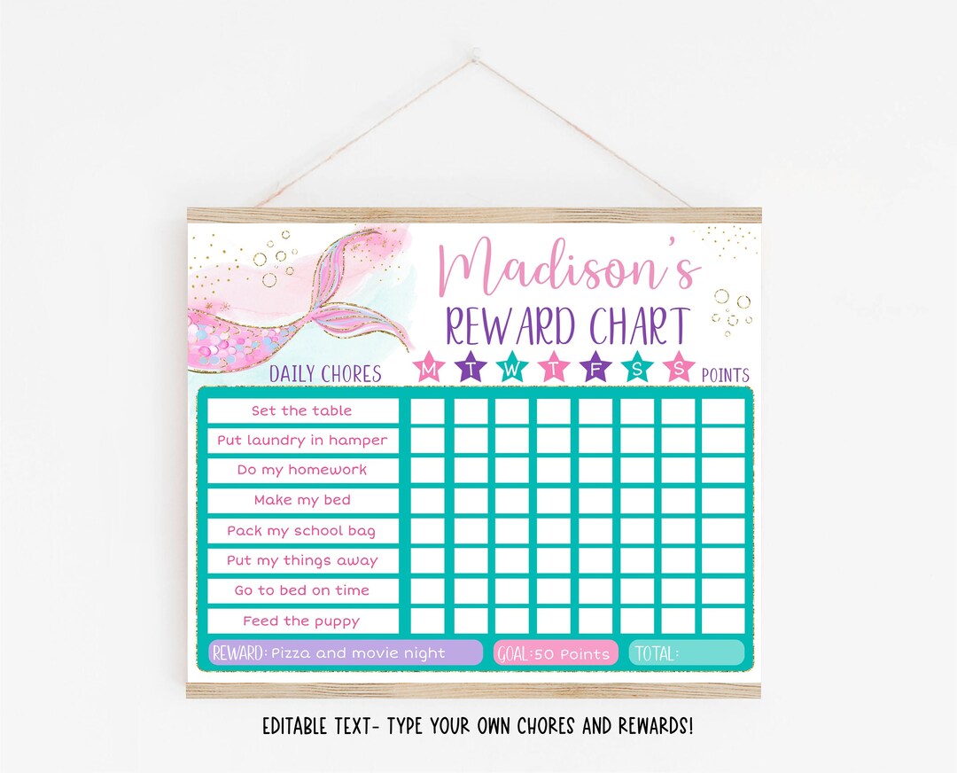 Editable Mermaid Reward Chart Mermaid Behavior Chart Girls Reward Chart ...
