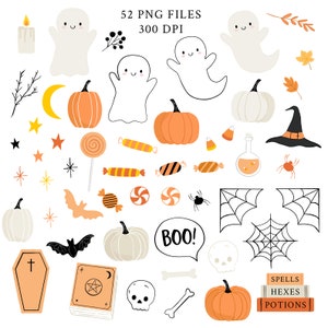 Cute Halloween Clipart, Spooky Halloween Clipart, Ghost, Bat, Pumpkin ...