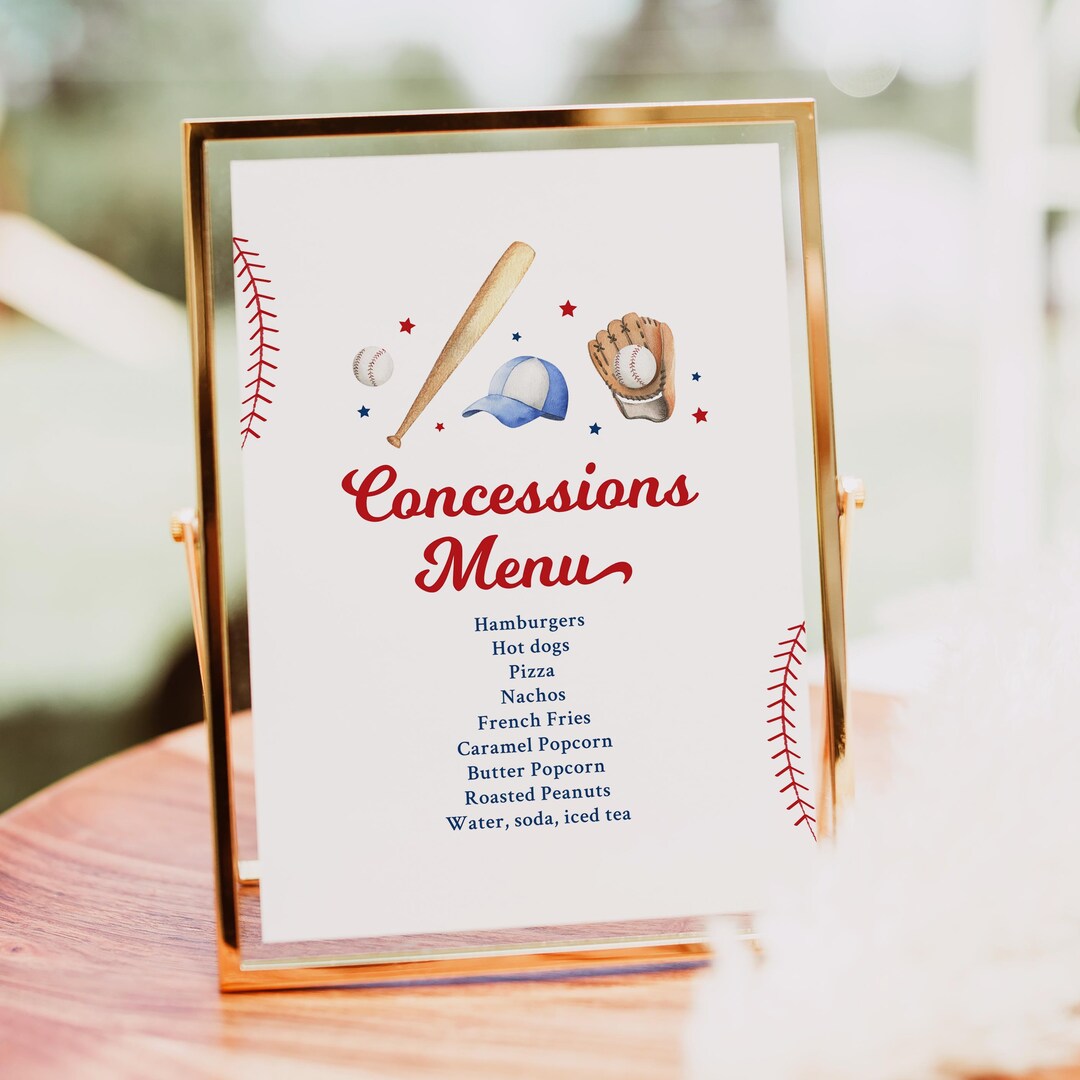 Editable Baseball Birthday Concessions Menu Baseball Party Sign Rookie ...