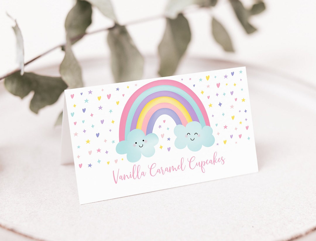Editable Rainbow Tent Cards Food Labels Place Cards Girls Rainbow ...