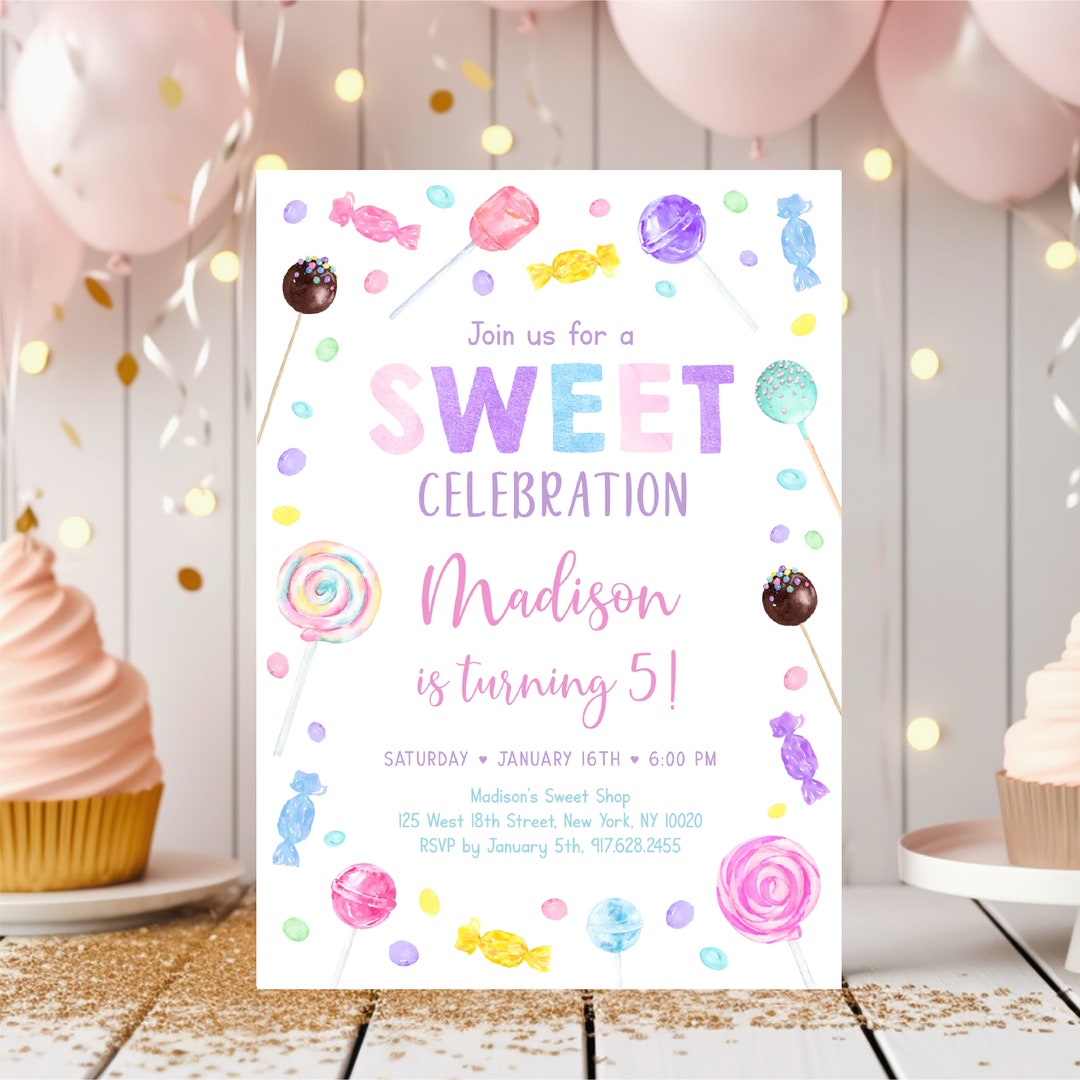 Editable Sweet Shop Birthday Invitation Sweets Birthday Invite Sweet ...
