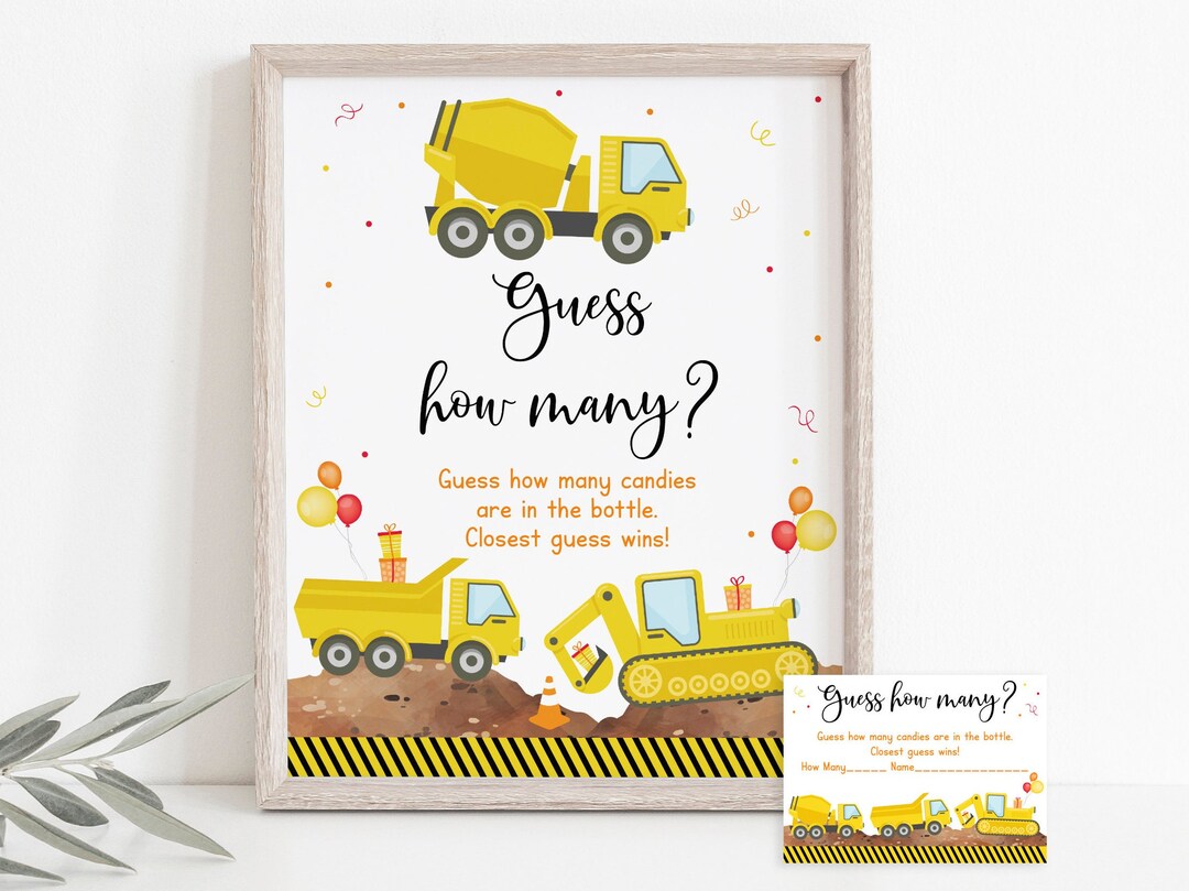 Construction Truck Guess How Many Game Construction Baby Shower Dump ...