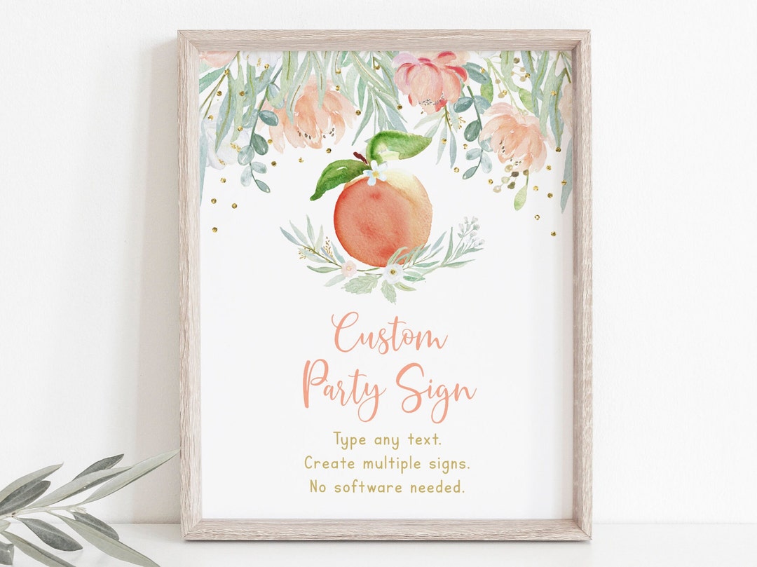Editable Peach Floral Baby Shower Sign Little Peach Sweet Peach Summer ...