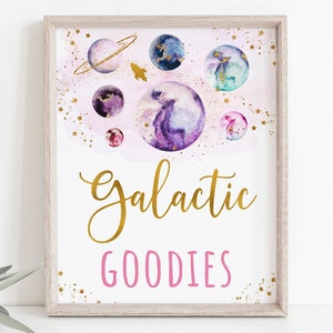 Space Galactic Goodies Birthday Sign Pink Gold Galaxy Planets Outer ...