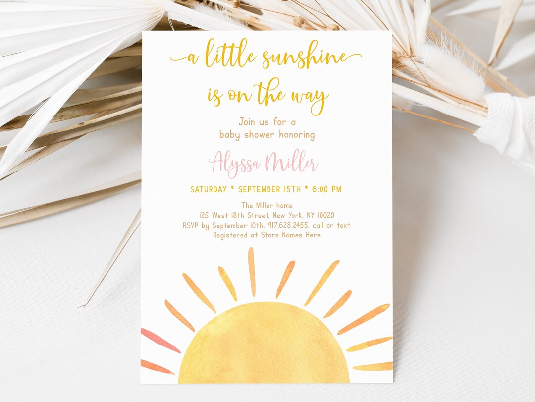 Editable Little Sunshine Baby Shower Invitation Boho Sunshine Baby ...