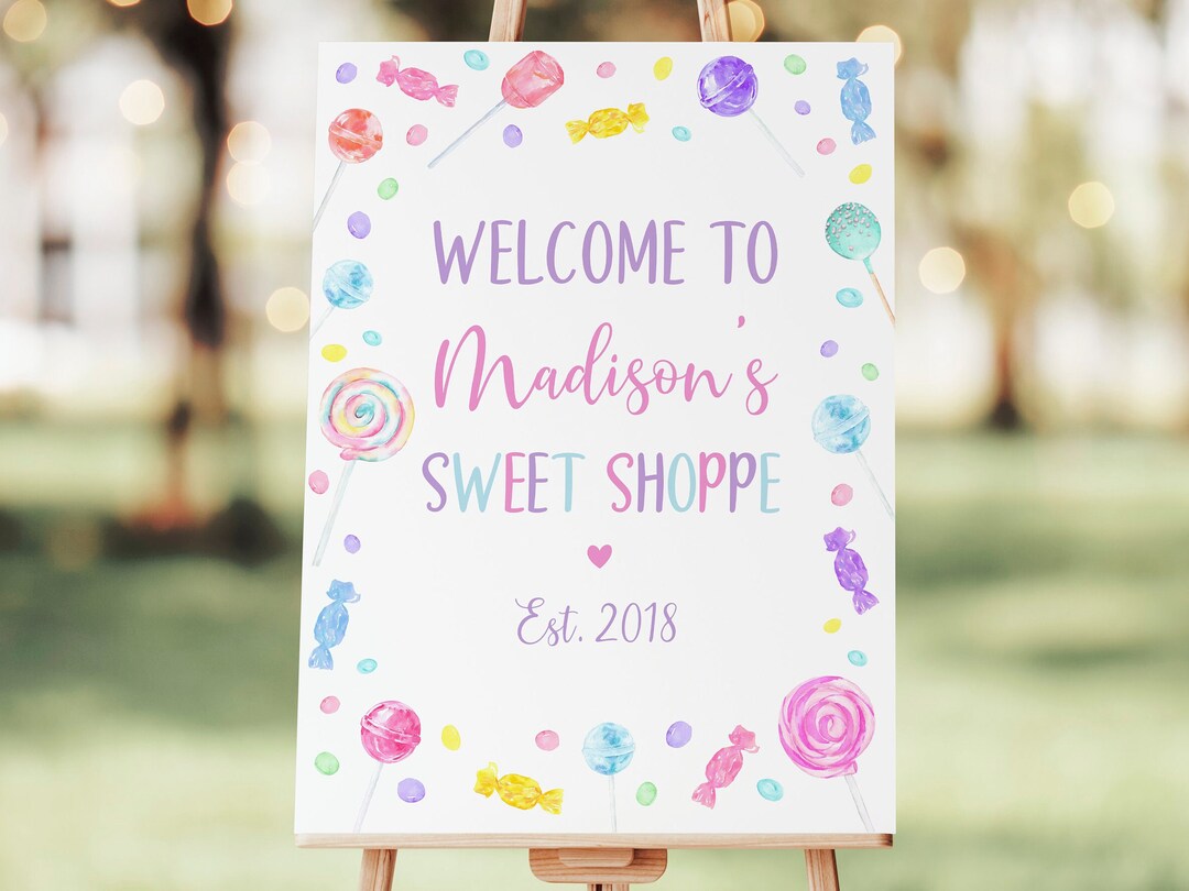 Editable Sweet Shop Birthday Welcome Sign Candy Birthday Welcome Sign ...
