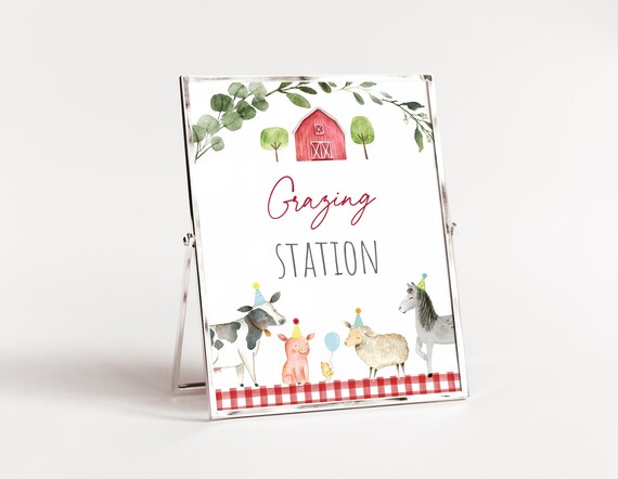Grazing Station Farm Birthday Sign Food Sign Snack Sign Farm Animal ...