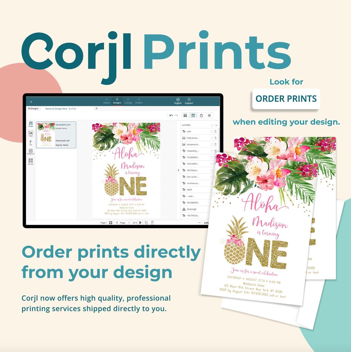 Editable Pineapple Birthday Favor Tags, Pink Floral (digital Download ...